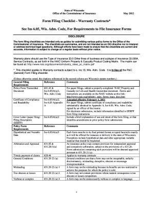 Fillable Online Oci Wi Form Filing Checklist P C Warranty Contracts