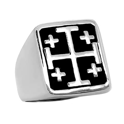 BOBIJOO Jewelry Bague Chevalière Templier Croix de Jérusalem Acier