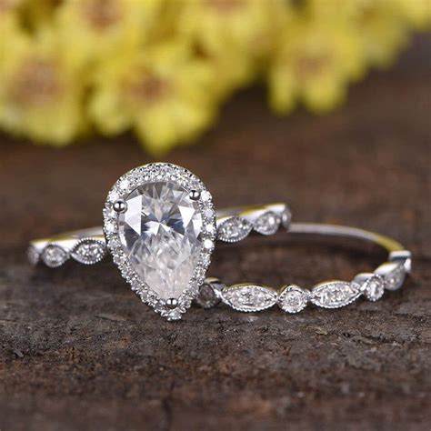 2 Ct Pear Cut Diamond Halo Accent Eternity Ring 925 Silver Etsy