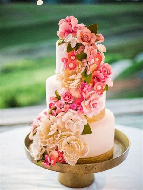 Three Tier Blush Wedding Cake With Cascading Flowers Get Inspired By