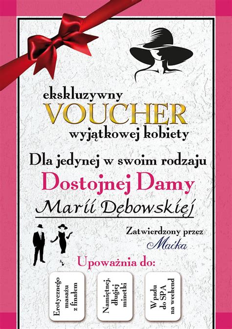 Voucher kupon na Dzień Kobiet oryginalny prezent personalizowany dla