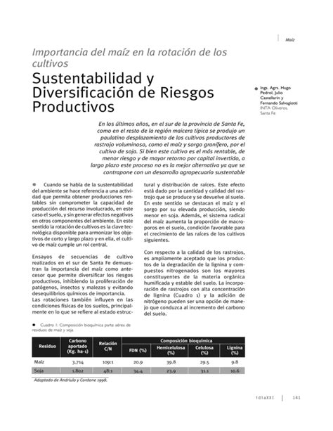 Importancia del maíz en la rotación de los cultivos Sustentabilidad y