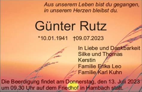 Traueranzeigen Von G Nter Rutz Vrm Trauer De