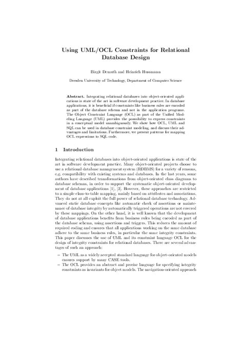 pdf using uml ocl constraints for relational database design heinrich hussmann