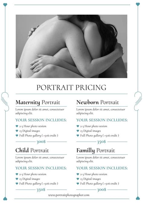 Free Photographer Photography Price List Templates I Wepik