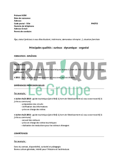 Mod Le De Cv Pour Un Stage De Guide Touristique Pratique Fr