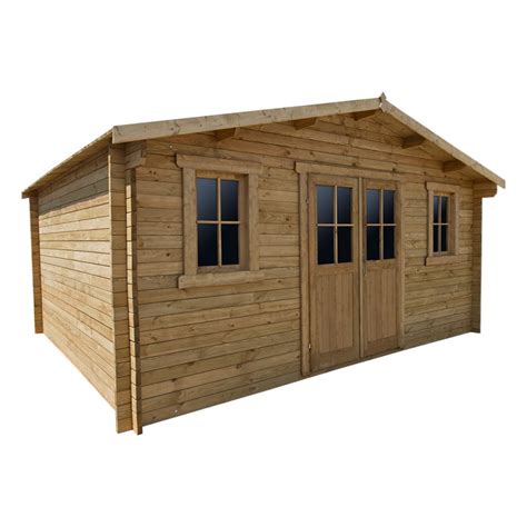 Abri en bois massif 19 8m² 28mm traité teinté marron Gardy Shelter