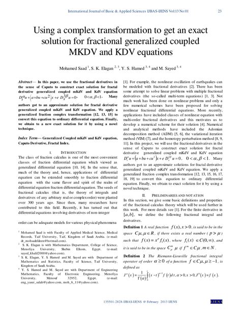 pdf using a complex transformation to get an exact solution for fractional generalized coupled