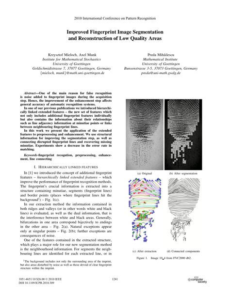 pdf improved fingerprint image segmentation and reconstruction of low quality areas