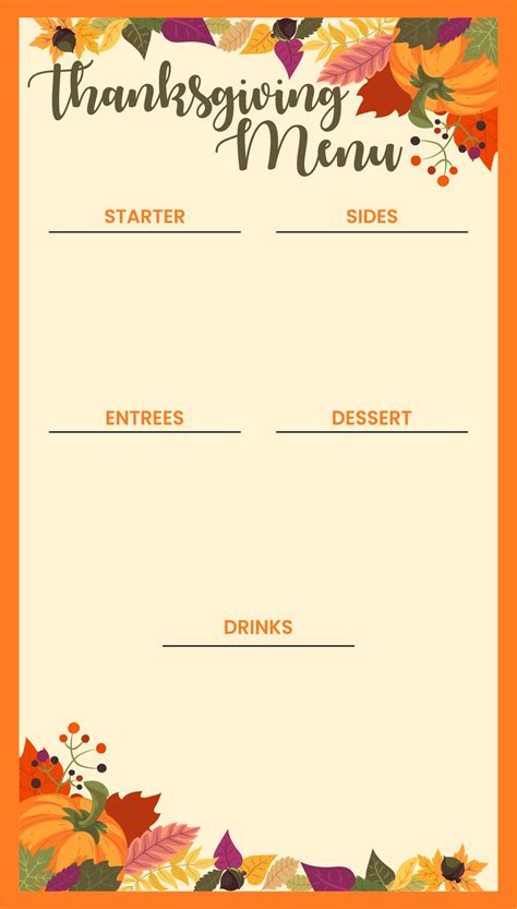 Thanksgiving Dinner Menu Planner Template
