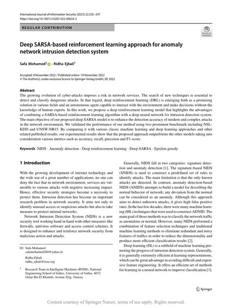 deep sarsa based reinforcement learning approach for anomaly network intrusion detection system