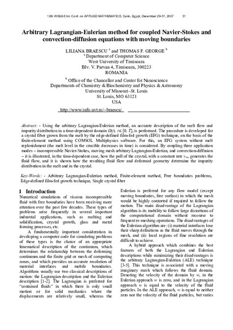 pdf arbitrary lagrangian eulerian method for coupled navier stokes and convection diffusion