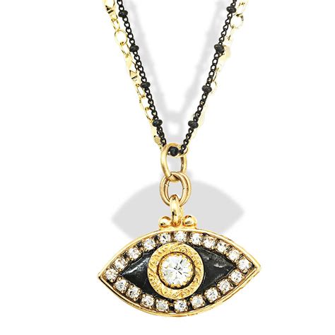 Jewish Jewelry Judaica Black Gold Evil Eye Pendant Necklace