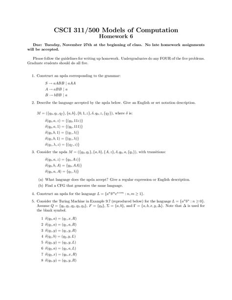 5 questions on models of computation homework 6 csci 500 docsity