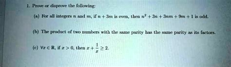 solved 1 prove or disprove the following a for all integers n and m if n 1 m is even