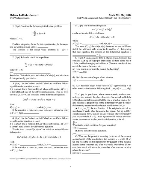math 263 webwork 2 5 2014 melanie laroche boisvert math 263 may 2014 webwork problems