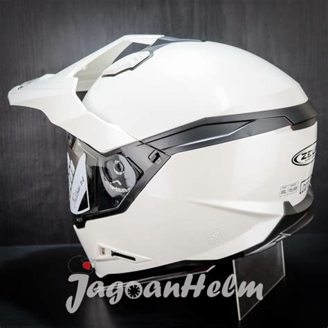 Zeus Helm Zs Super Moto Solid Pearl White Flat Double Visor