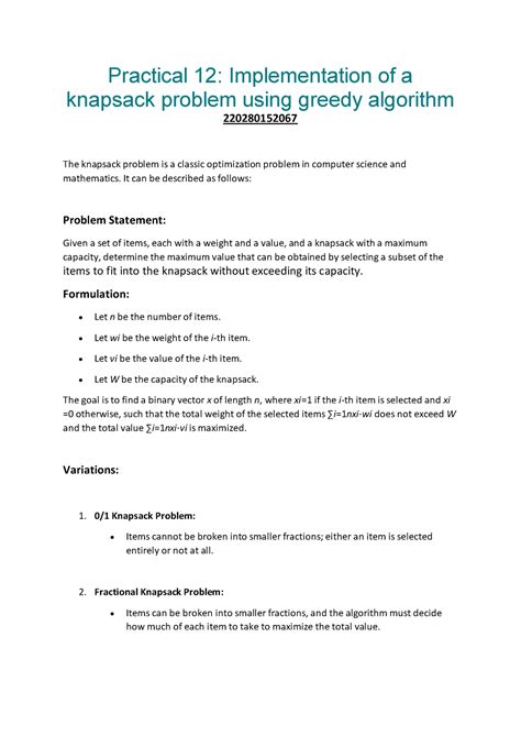 knapsack problem using greedy algorithm dsa practical 12 implementation of a knapsack problem