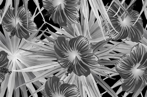Motif Exotique Blanc Noir Bouquet Tropical De Fleurs De Monstera Et D
