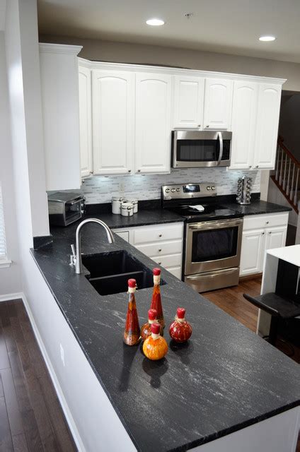 Kitchen Black Via Lactea Leather Granite Countertop Modern Küche
