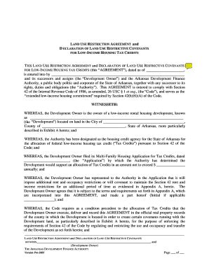 Fillable Online State Ar LAND USE RESTRICTION AGREEMENT And Fax Email