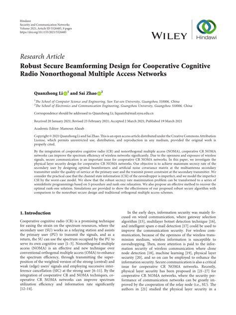 pdf robust secure beamforming design for cooperative cognitive radio nonorthogonal multiple