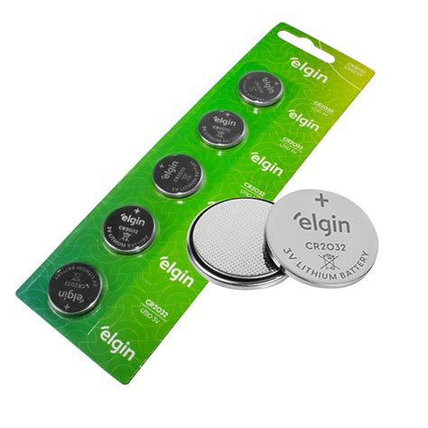 5 Baterias Pilha Botão CR2032 3V Elgin Moeda 1 Cartela Blister 5