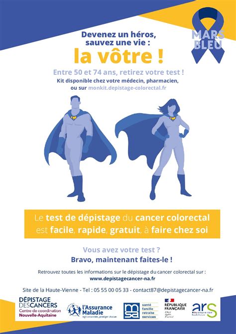Mars bleu Mois du dépistage du Cancer colorectal Saint Priest sous Aixe