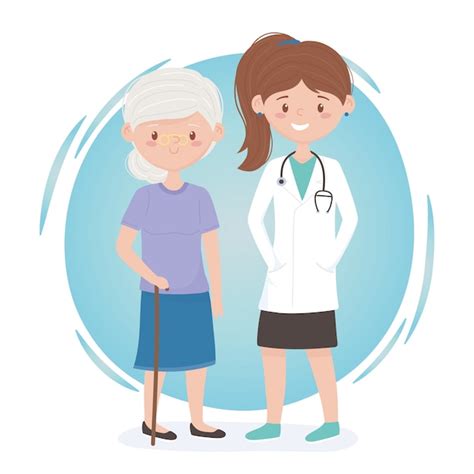 Doctora y anciana personal médico practicante profesional personaje de