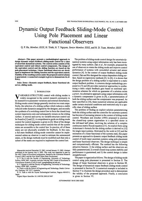 pdf dynamic output feedback sliding mode control using pole placement and linear function