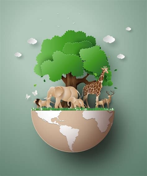 Día mundial de la vida silvestre con el animal en el bosque Vector