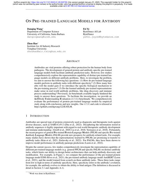 pdf on pre trained language models for antibody