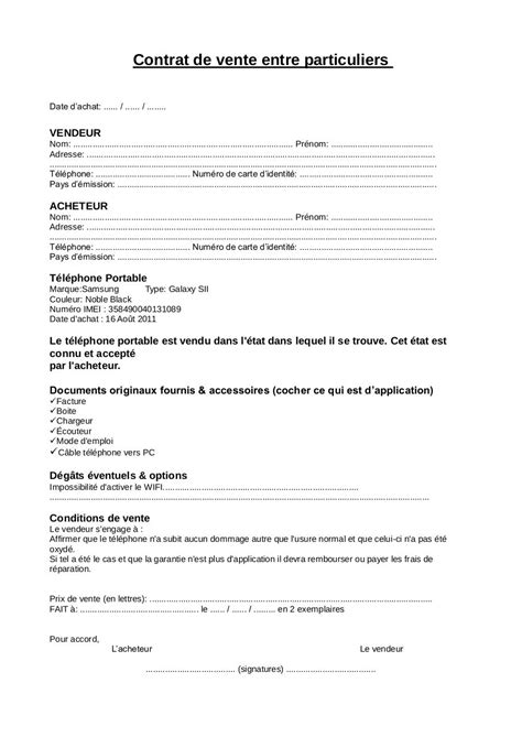 Exemple De Contrat De Vente