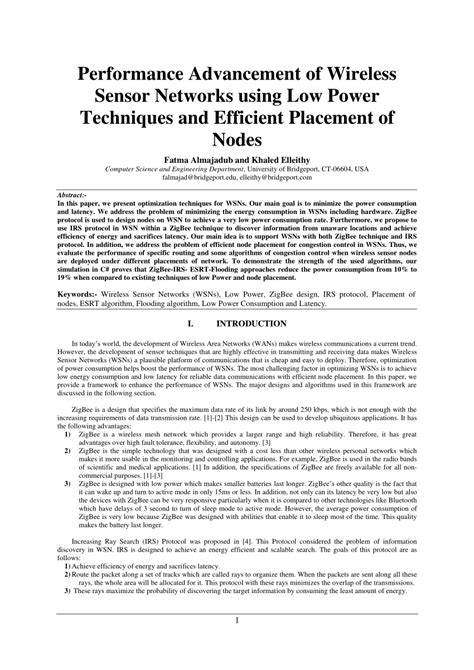 pdf performance advancement of wireless sensor networks using low power techniques and