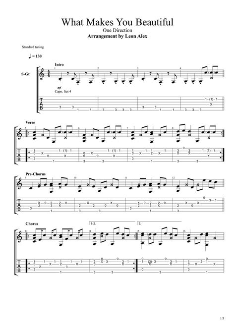 One Direction What Makes You Beautiful Guitar タブ by Leon Alex
