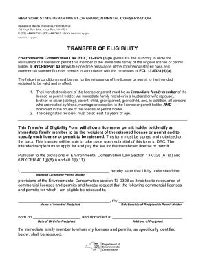 Fillable Online NYSDEC Marine Permit Office Transfer Of Eligibility