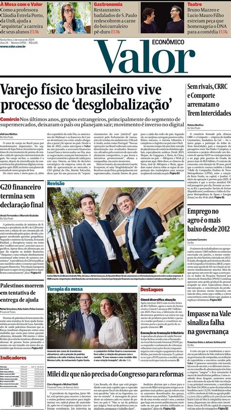 Capa Valor Econômico Edição Sexta 1 de Março de 2024