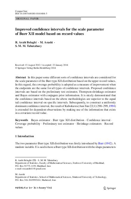 pdf improved confidence intervals for the scale parameter of burr xii model based on record