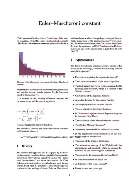 understanding the euler mascheroni constant through its many appearances and properties pdf