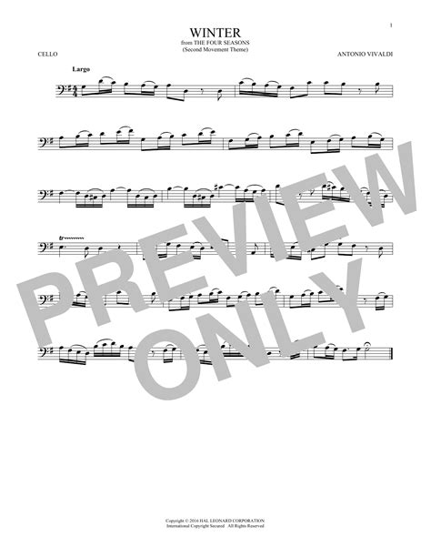 Winter From The Four Seasons By Antonio Vivaldi Sheet Music For Cello