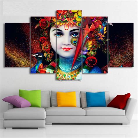 HD Printed 5 Piece Canvas Art Indian God Radha Krishna Painting Poster