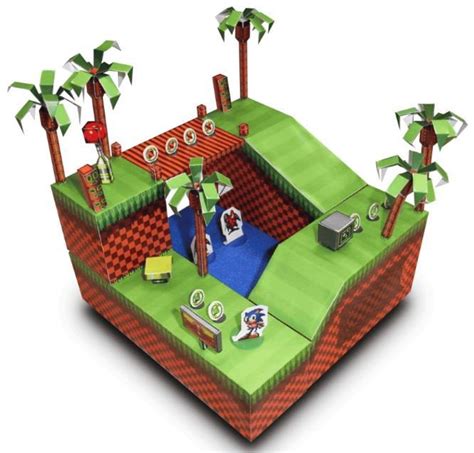 Sonic Papercraft Green Hill Zone Diopixel Diorama Sonic The Hedgehog