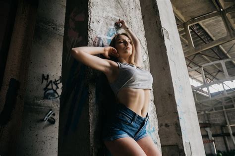 HD Wallpaper Women S Gray Crop Top And Blue Denim Hot Shorts Jean