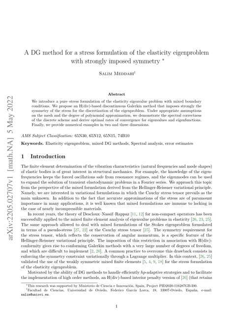 pdf a dg method for a stress formulation of the elasticity eigenproblem with strongly imposed