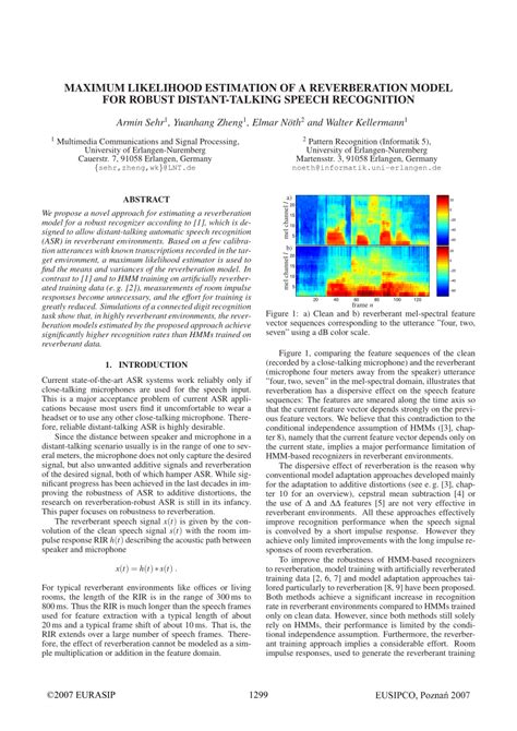pdf maximum likelihood estimation of a reverberation model for robust distant talking speech