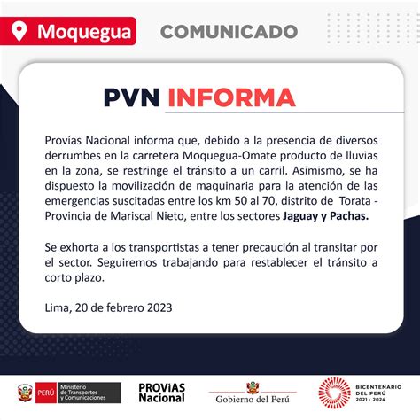 Provías Nacional on Twitter COMUNICADO MTContigo PVNtrabajando
