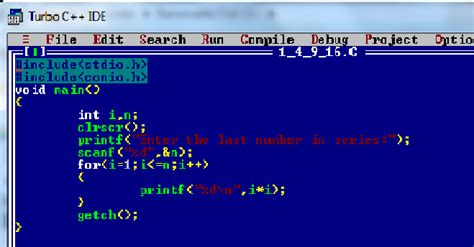 c language to print series from 1 4 9 16 25 36 49 64 81 100