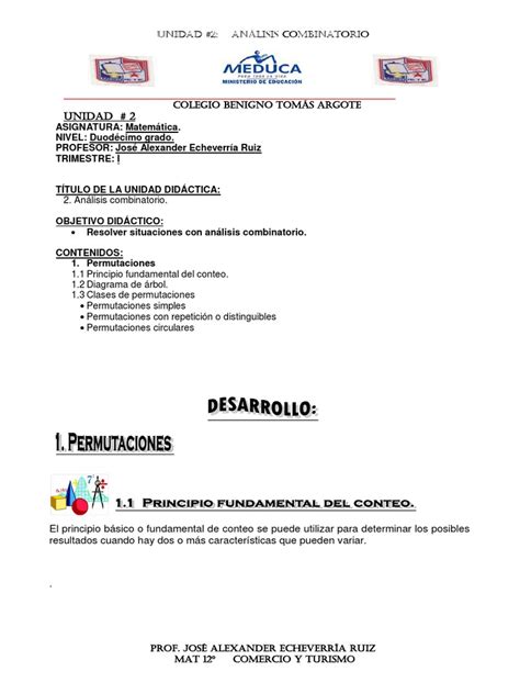 plan n° 2 análisis combinatorio permutaciones pdf combinatoria permutación