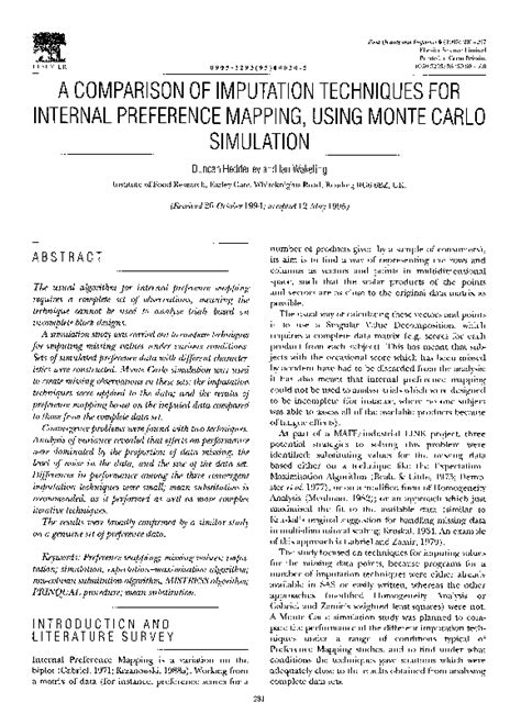 pdf a comparison of imputation techniques for internal preference mapping using monte carlo