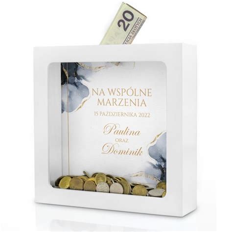 Skarbonka drewniana z szybką z nadrukiem na ŚLUB dla pary prezent